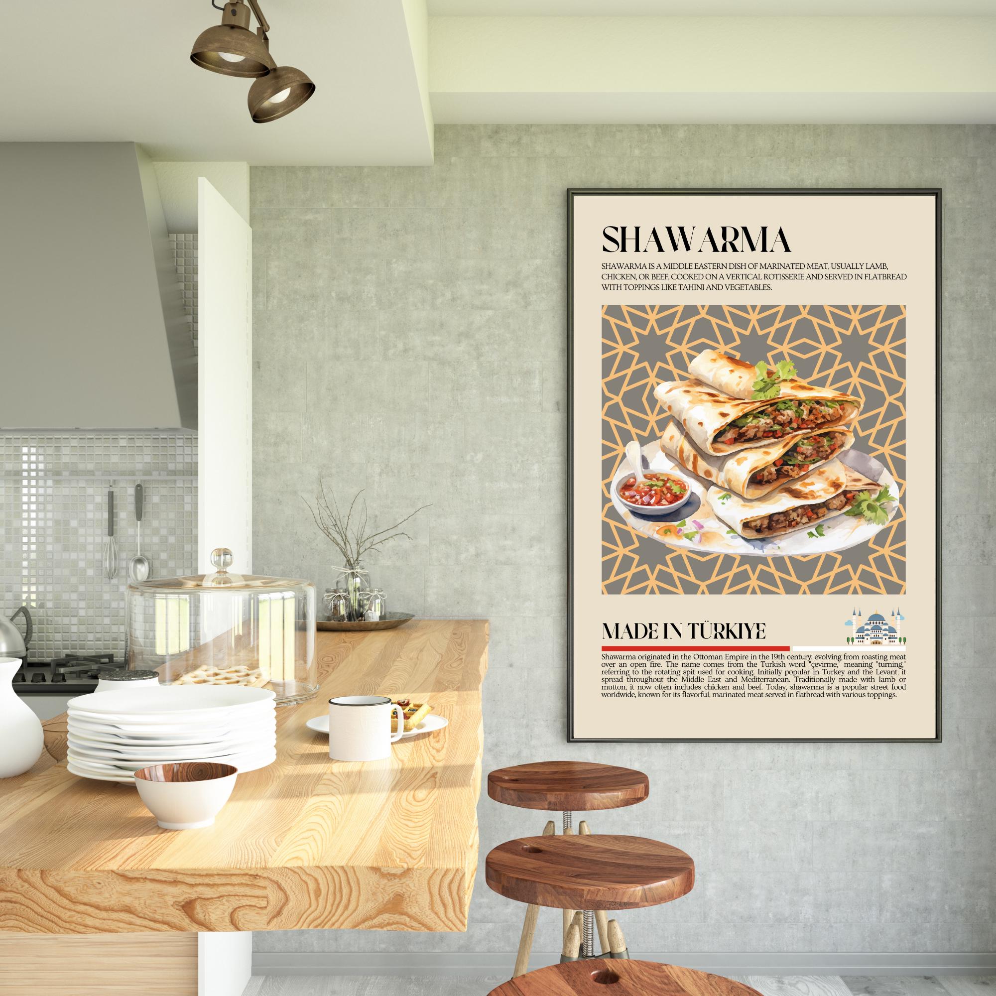 Turkish Shawarma Poster, Street Food Print, Turkey, Morocco, Kitchen ...
