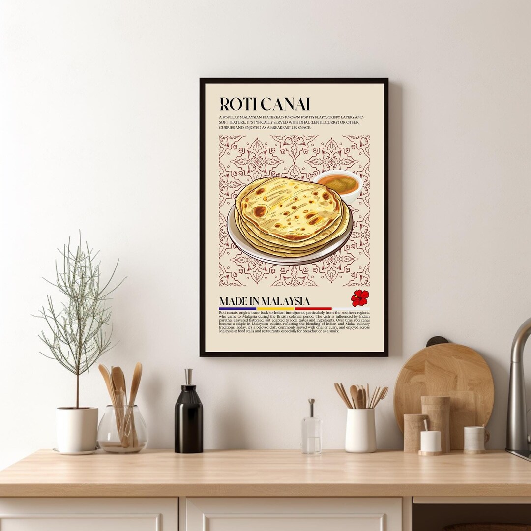 Roti Canai, Malasyan Food, Malaysia, Asian Food, Kitchen Print, Retro ...