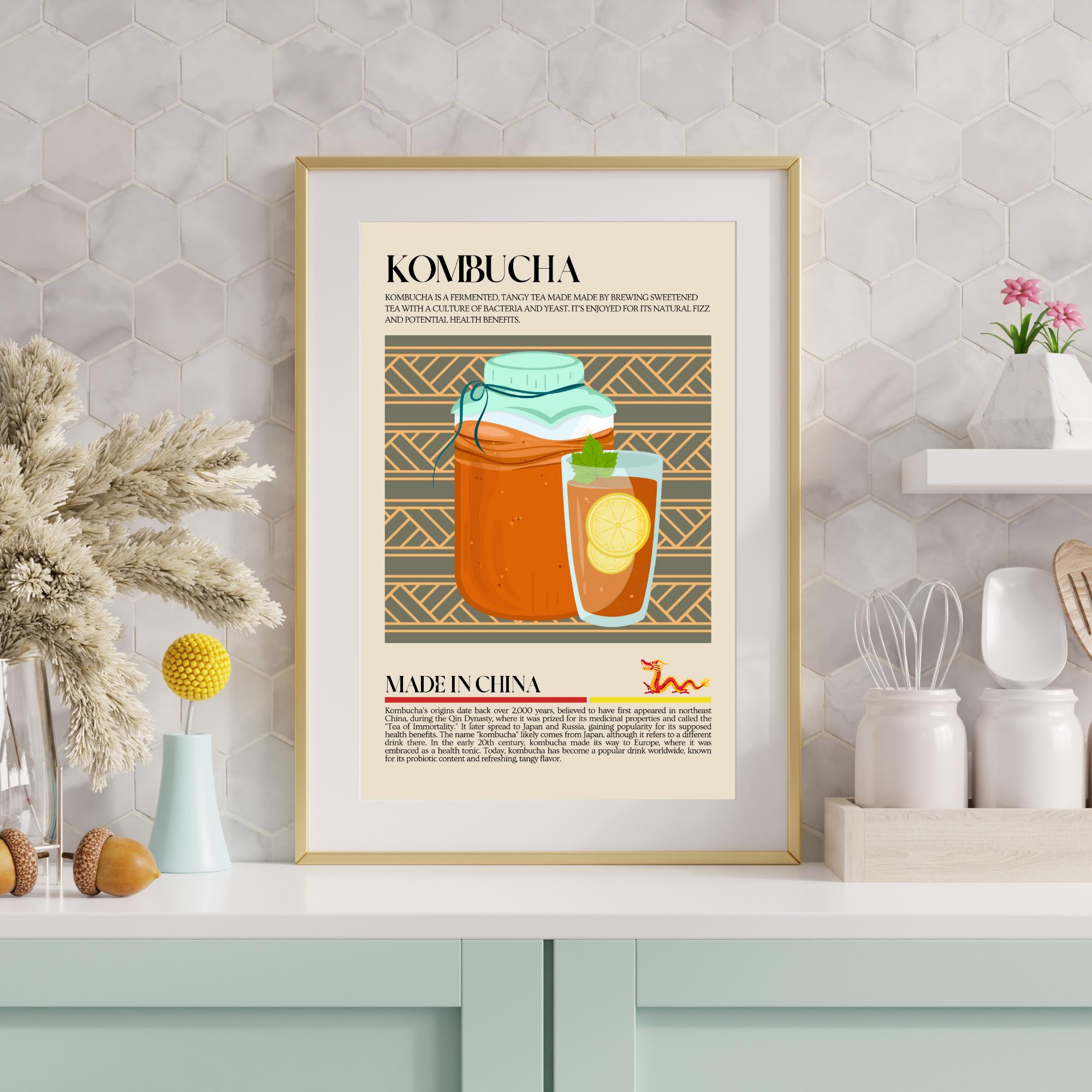 Kombucha Tea Print, Chai, Healthy Poster, China, Food, Kitchen Print ...