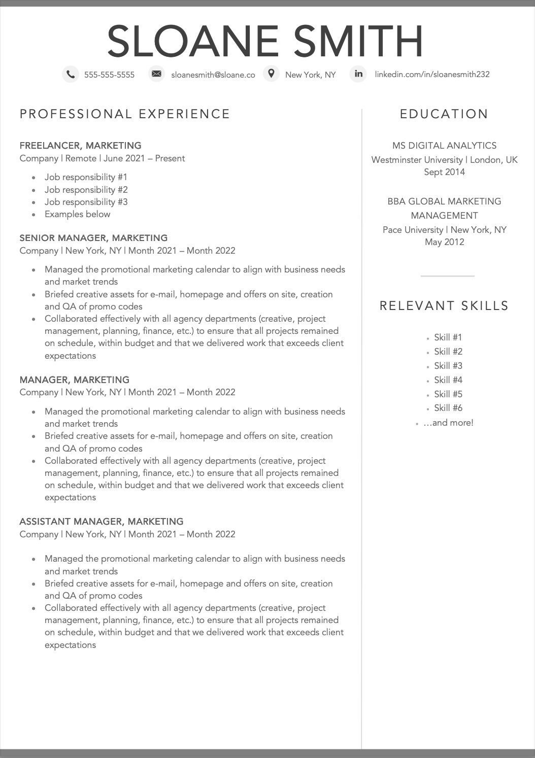 Sloane Resume Template - Etsy