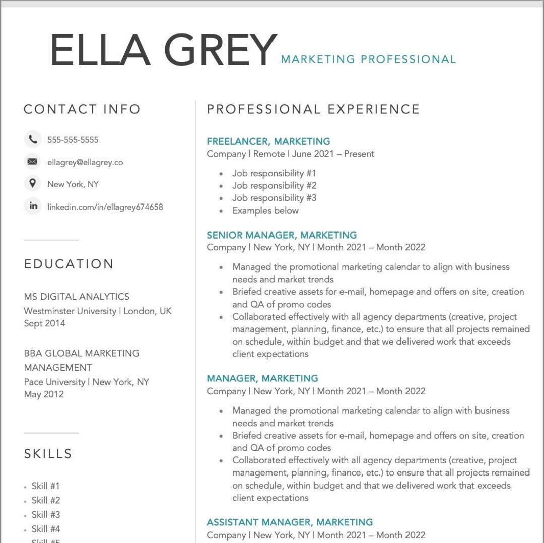 Ella Resume Template - Etsy