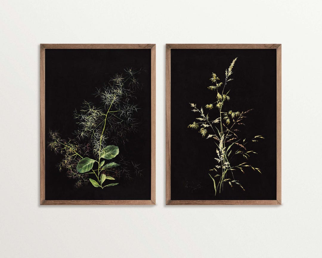 Dark Botanical Print Set of Two Prints | Moody Floral Print, Dark ...