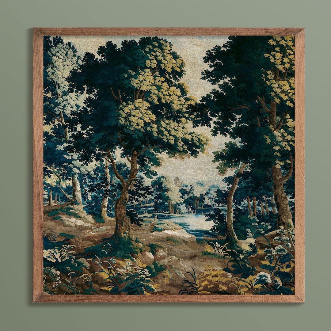 Rococo Verdure Forest Landscape Wall Art – Antique Style Woodland ...