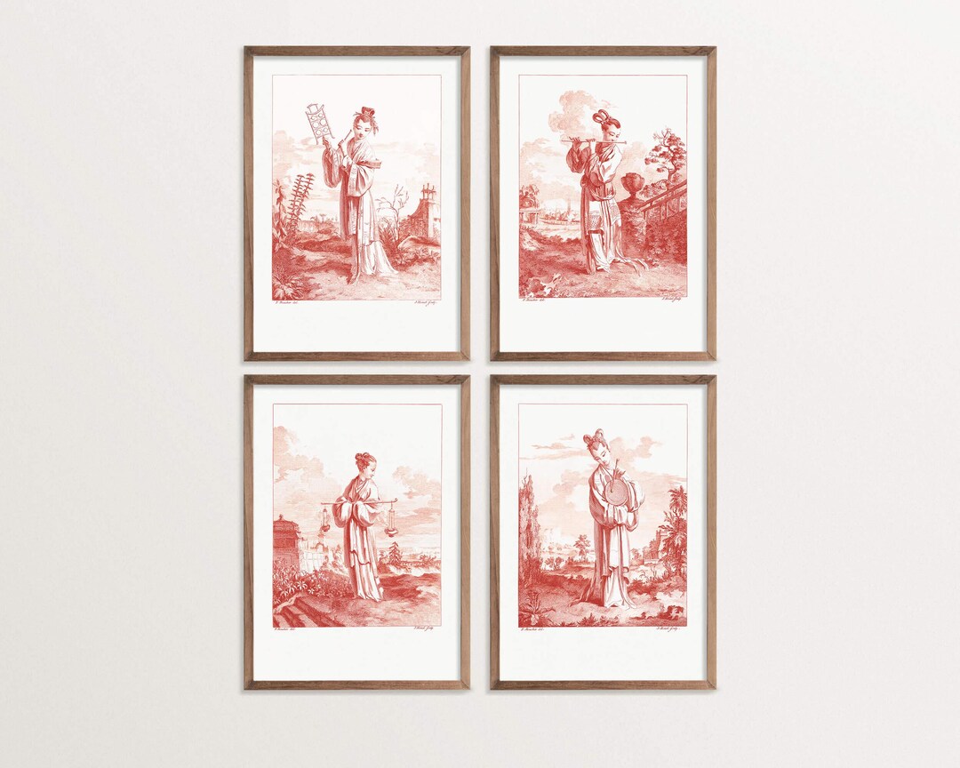 Chinoiserie Toile De Jouy Print Set – Vintage French Wall Art, Rococo ...