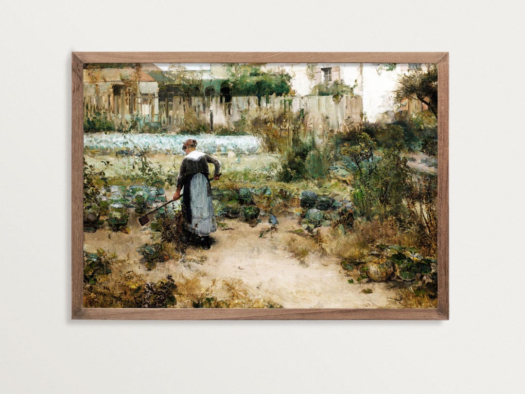 Vintage Garden Scene Art, Impressionist Landscape Print, Woman in ...