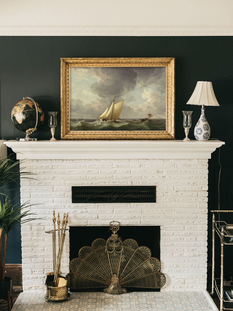 Vintage Seascape Nautical Wall Art, Sailing Boat Print, Ocean Scene ...