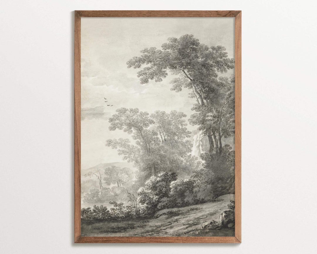 Vintage Tree Landscape Art Print, Antique Nature Sketch, Historical ...