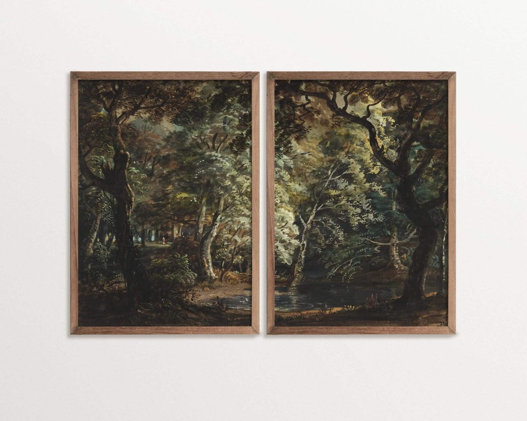 Moody Landscape Wall Art Set, Forest Diptych Prints, Dark Atmospheric ...