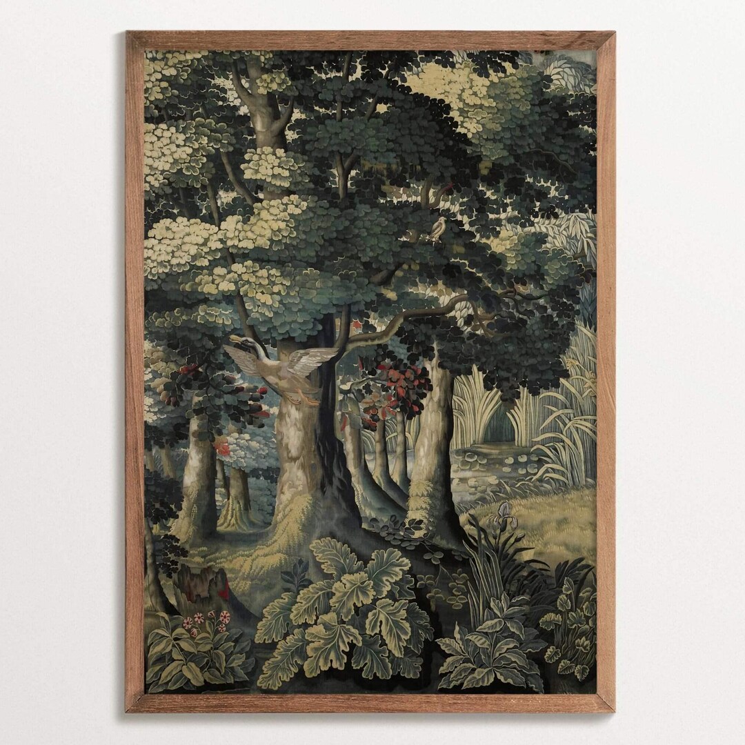 Vintage Rococo Tapestry Art Print, Botanical Woodland Wall Decor ...