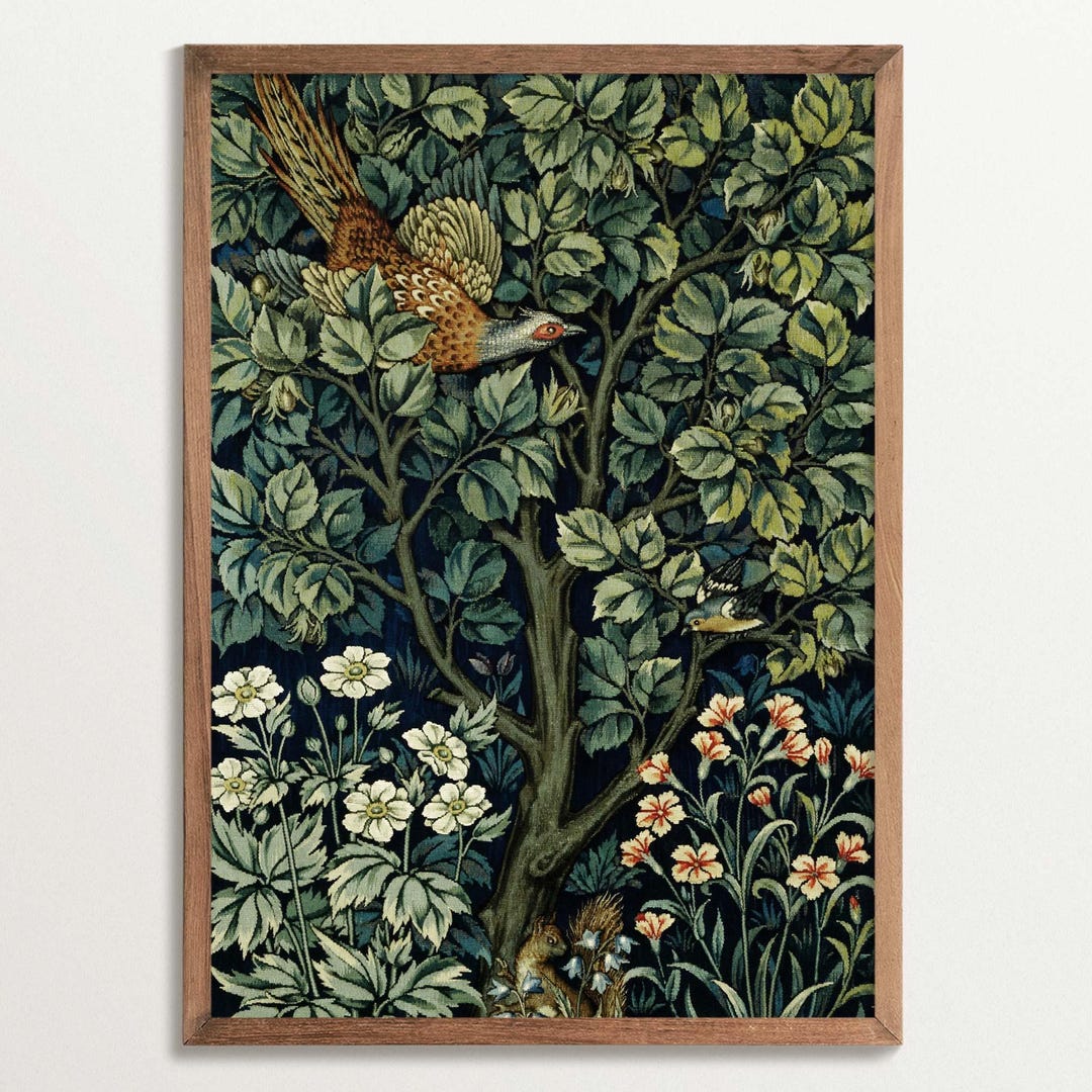 William Morris Nature Print, Moody Botanical Wall Art, Vintage Tapestry ...