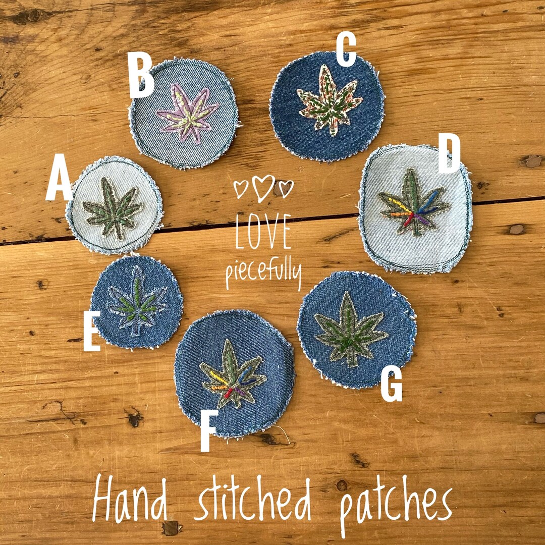 Hand Embroidered Patchwork, 70's Retro Style Stitched Denim Patch ...
