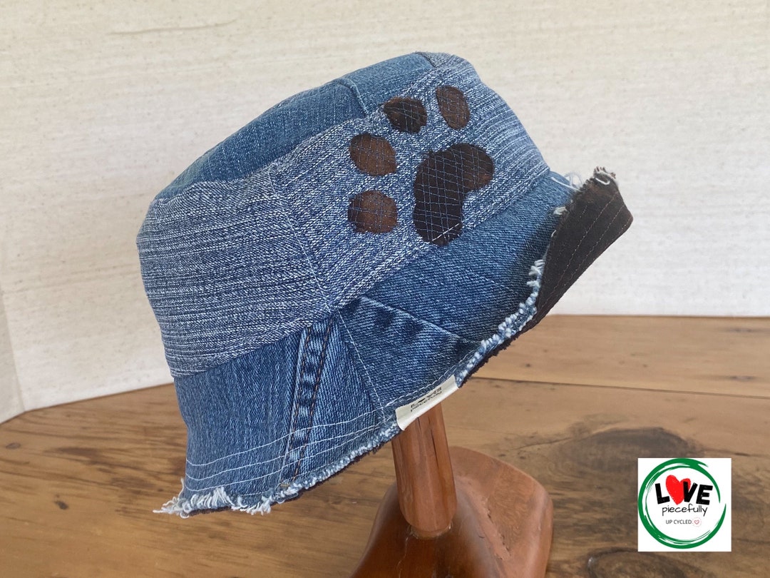 XL Denim Bucket Hat With Paw Print Patch, Fun Dog Lover Gift, Cute for ...