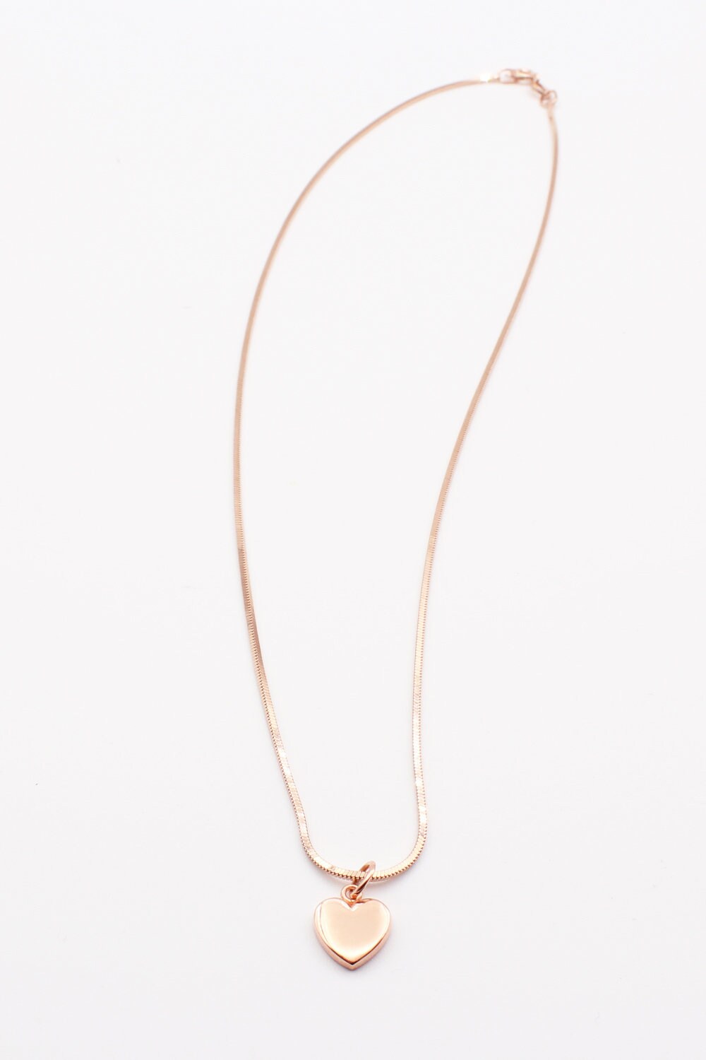 Rose Gold Snake Chain Necklace With Rose Gold Heart, Rose Gold Snake ...