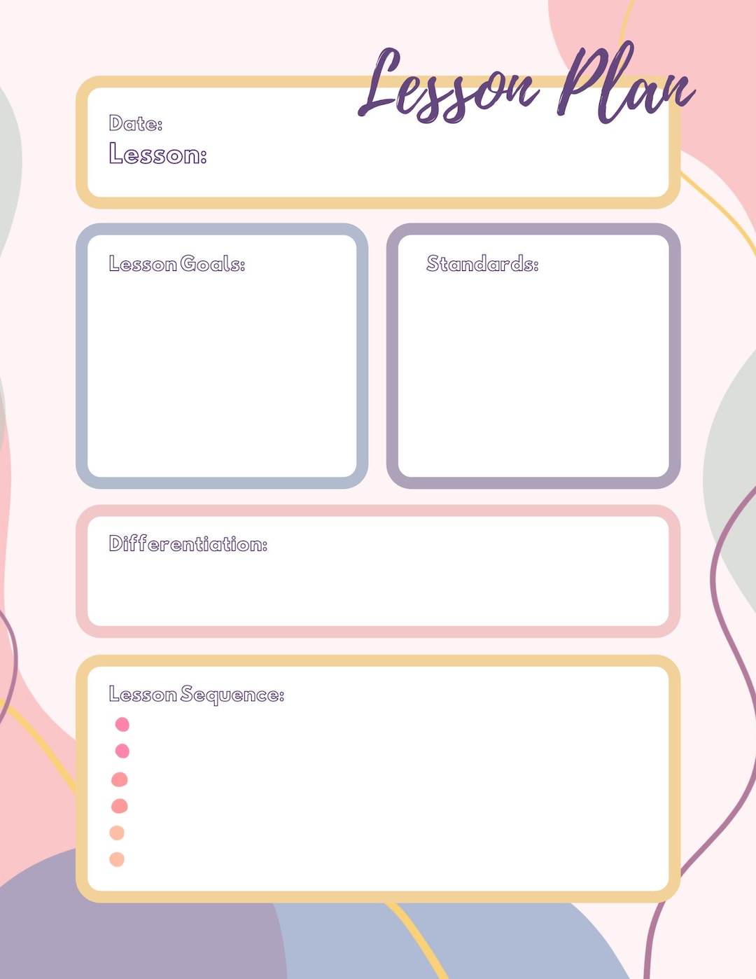 Pink Waves - Lesson Plan Template - Etsy