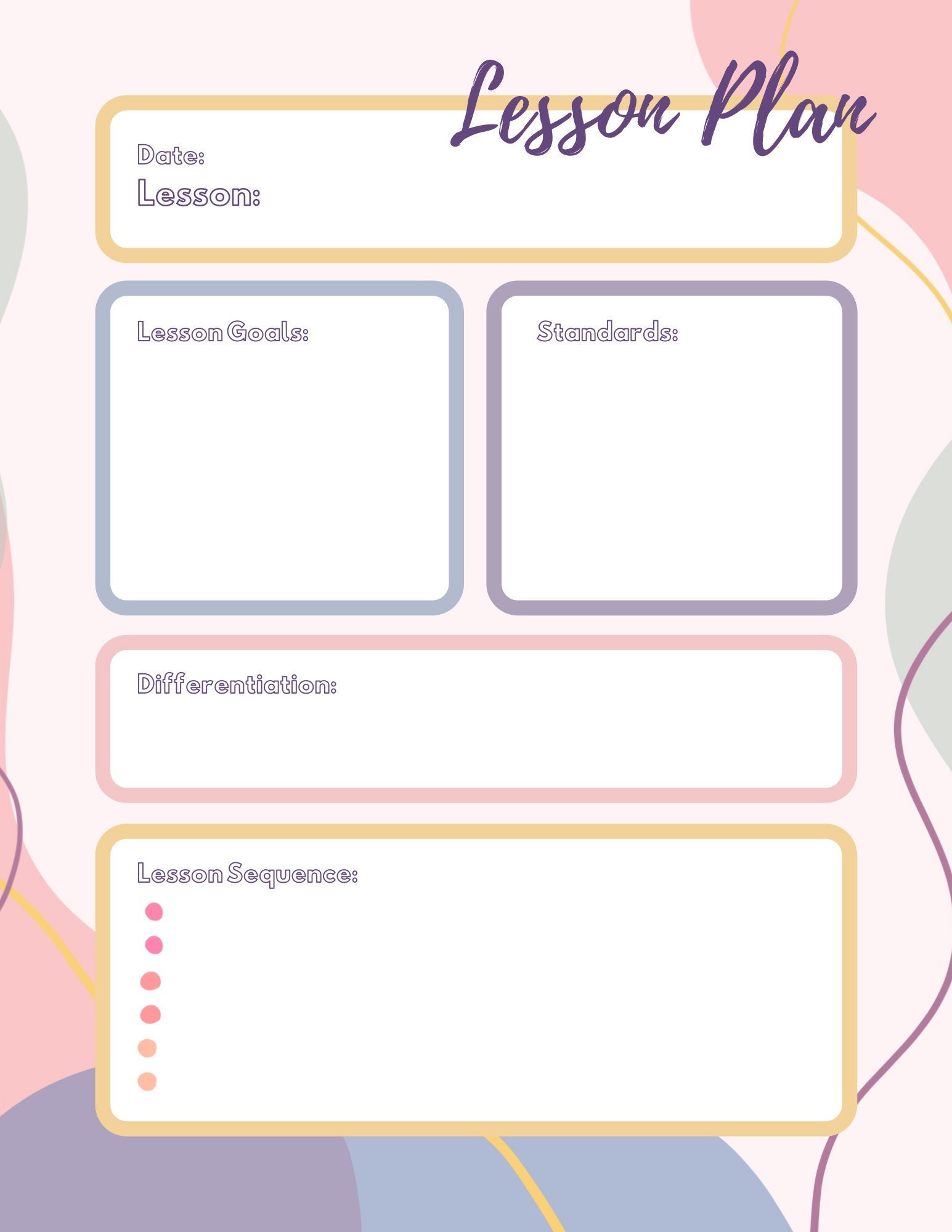 Pink Waves - Lesson Plan Template - Etsy