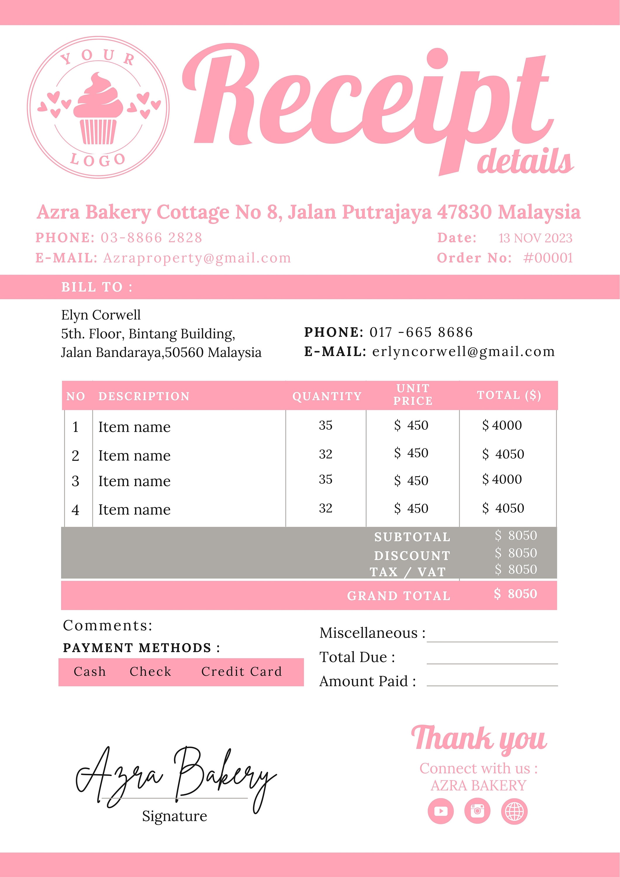 Editable Cake Receipt Template Cafe Cash Receipt Minimalist - Etsy Canada