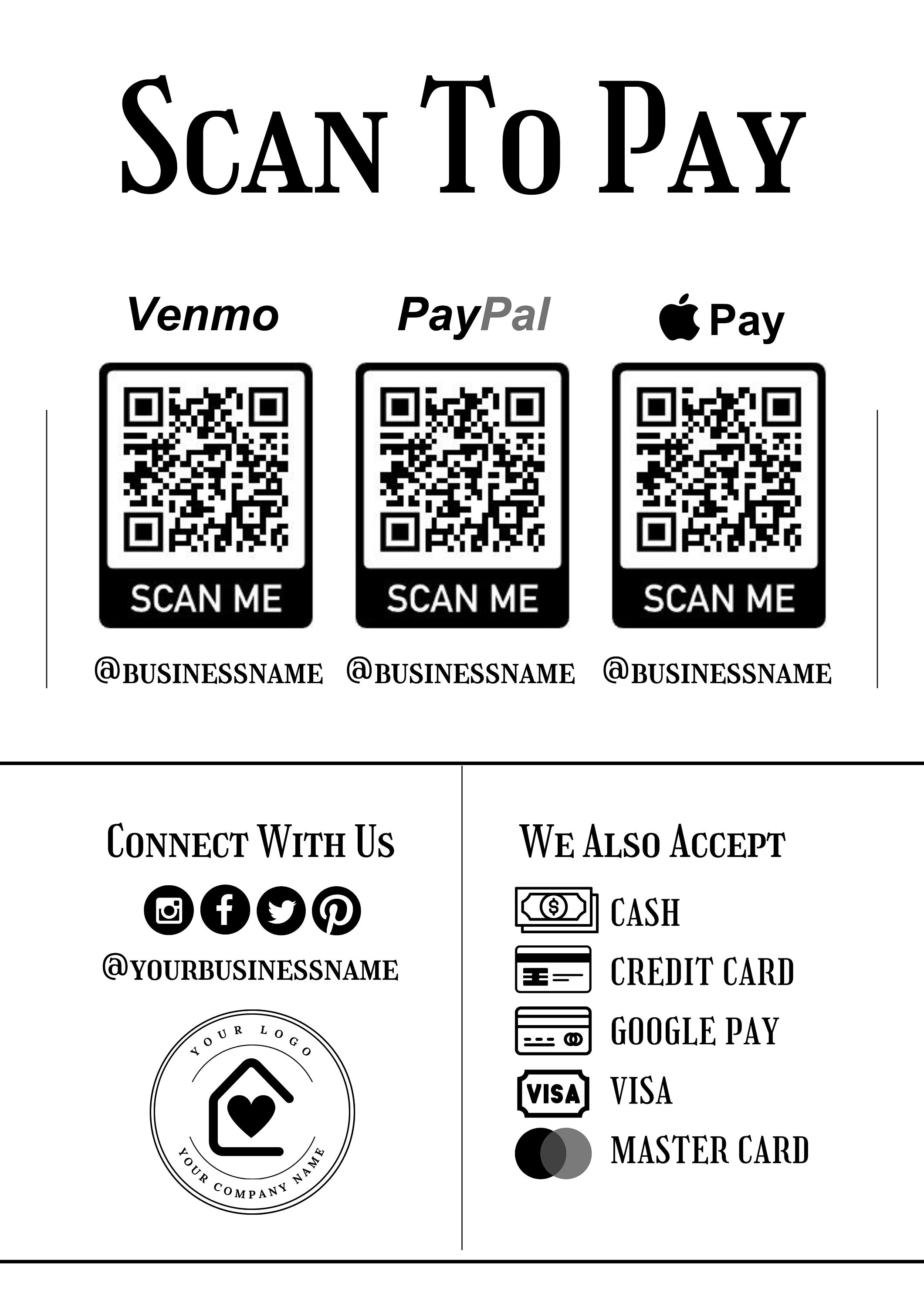 Editable Scan to Pay Card QR Code Sign Template Editable - Etsy