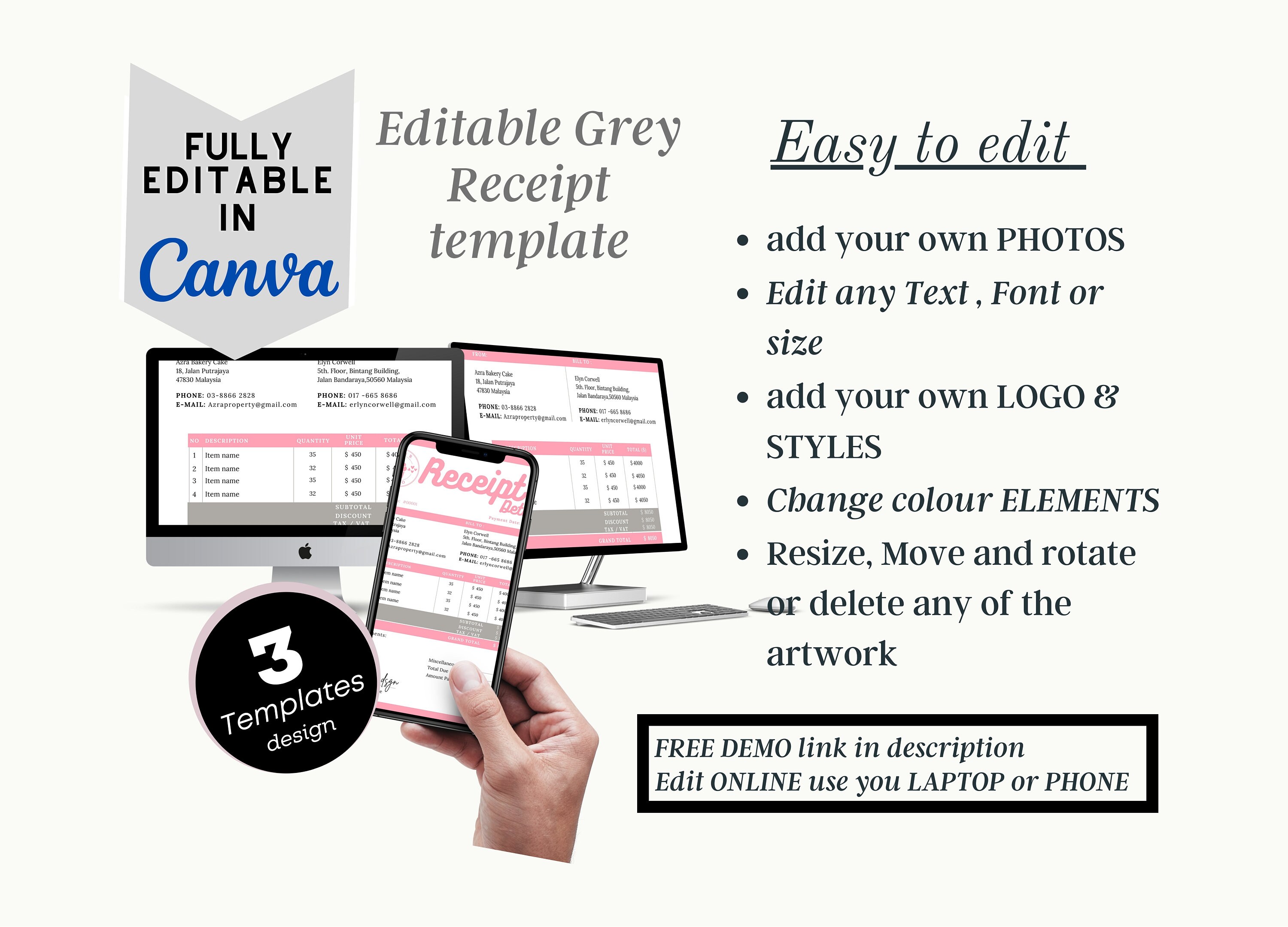 Editable Receipt Template Bakery Invoice Template Editable Cake Order ...