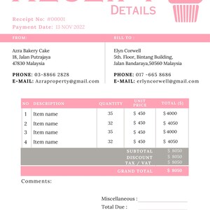 Editable Bakery Receipt Template Minimalist Invoice - Etsy