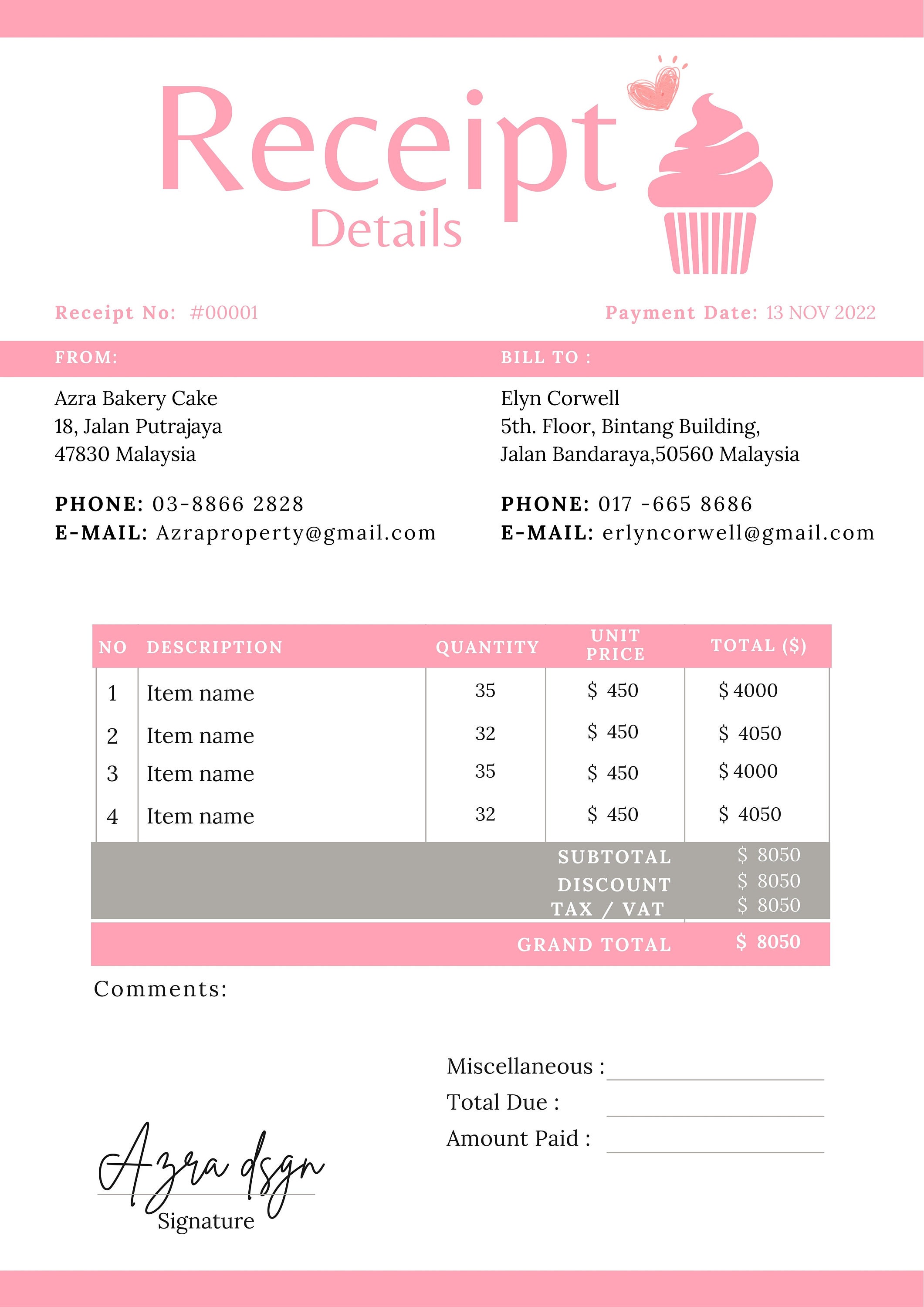 Receipt Template Bakery Invoice Template Editable Cake - Etsy Canada