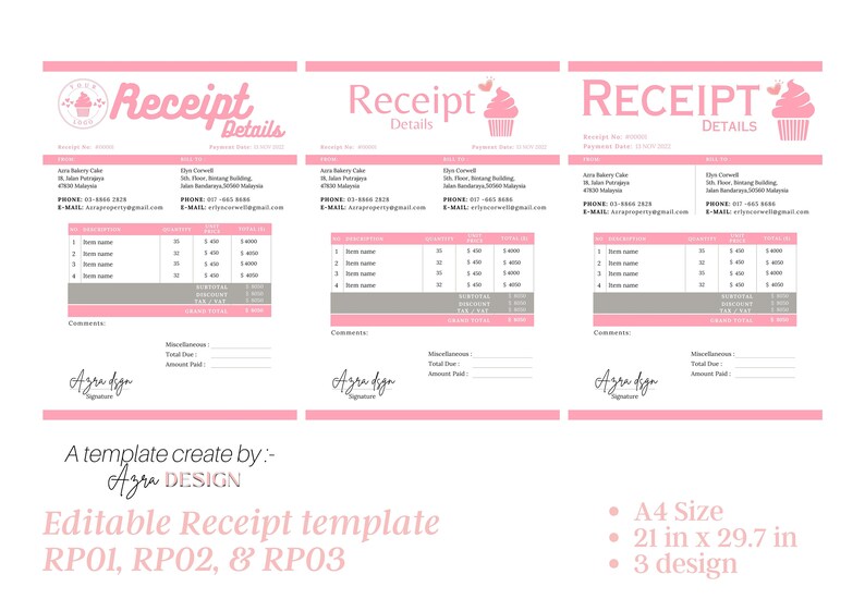 Editable Bakery Receipt Template Minimalist Invoice - Etsy