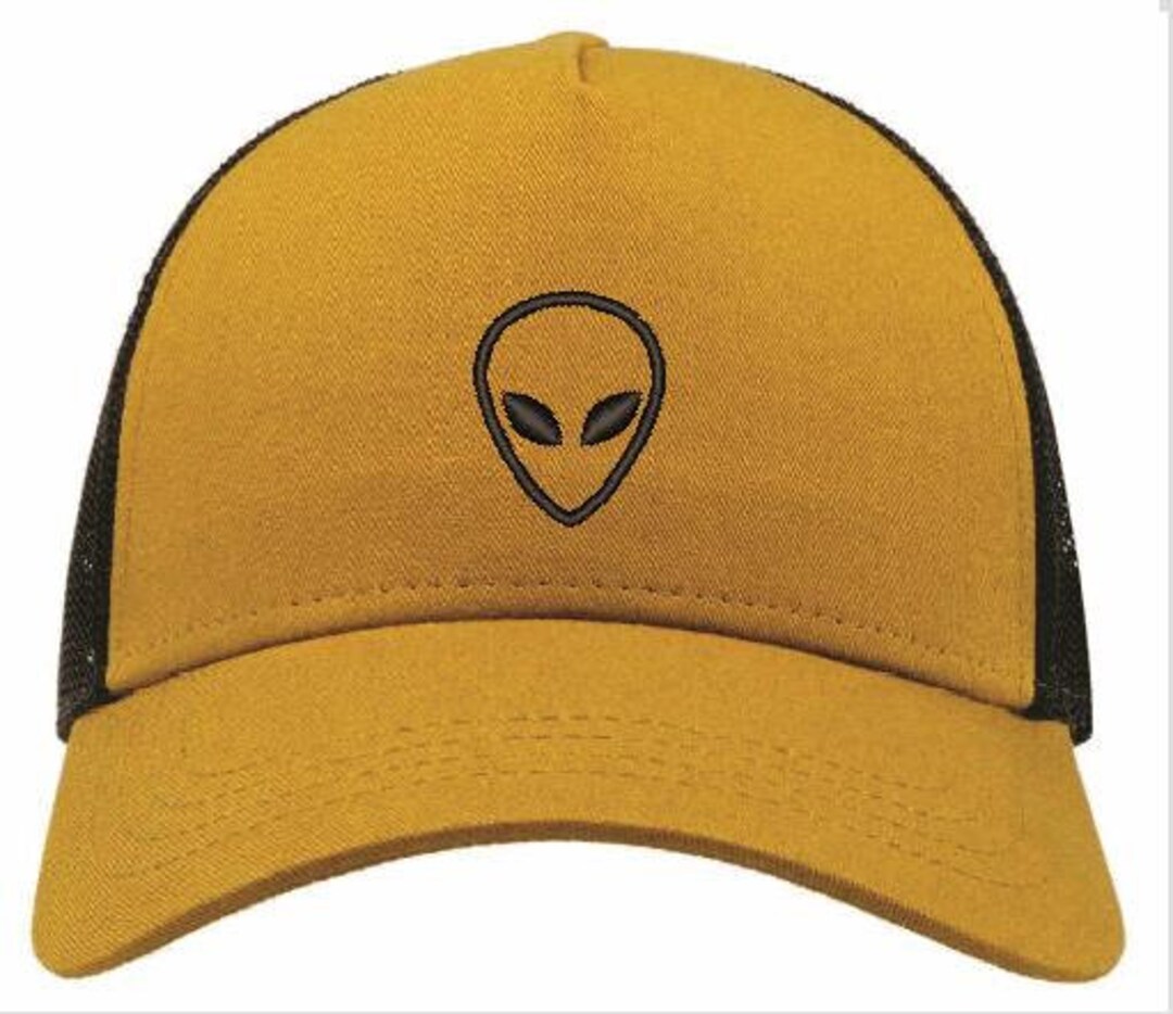 Alien Head Trucker Hat Cap Handmade With Embroidery. - Etsy