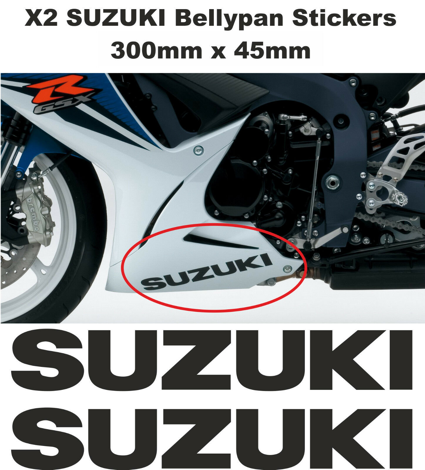 2x Suzuki Bellypan Fairing Cowl Stickers Decals Vinyl Logo Bike ...