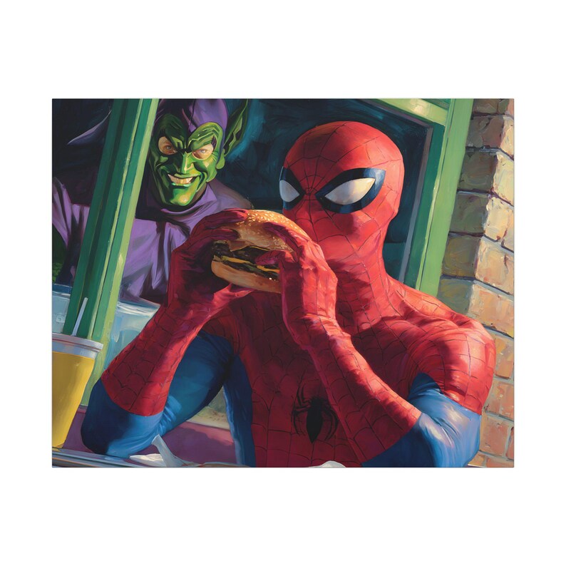 Spider-man Eating & Green Goblin at the Window Canvas Art, Fun Wall ...