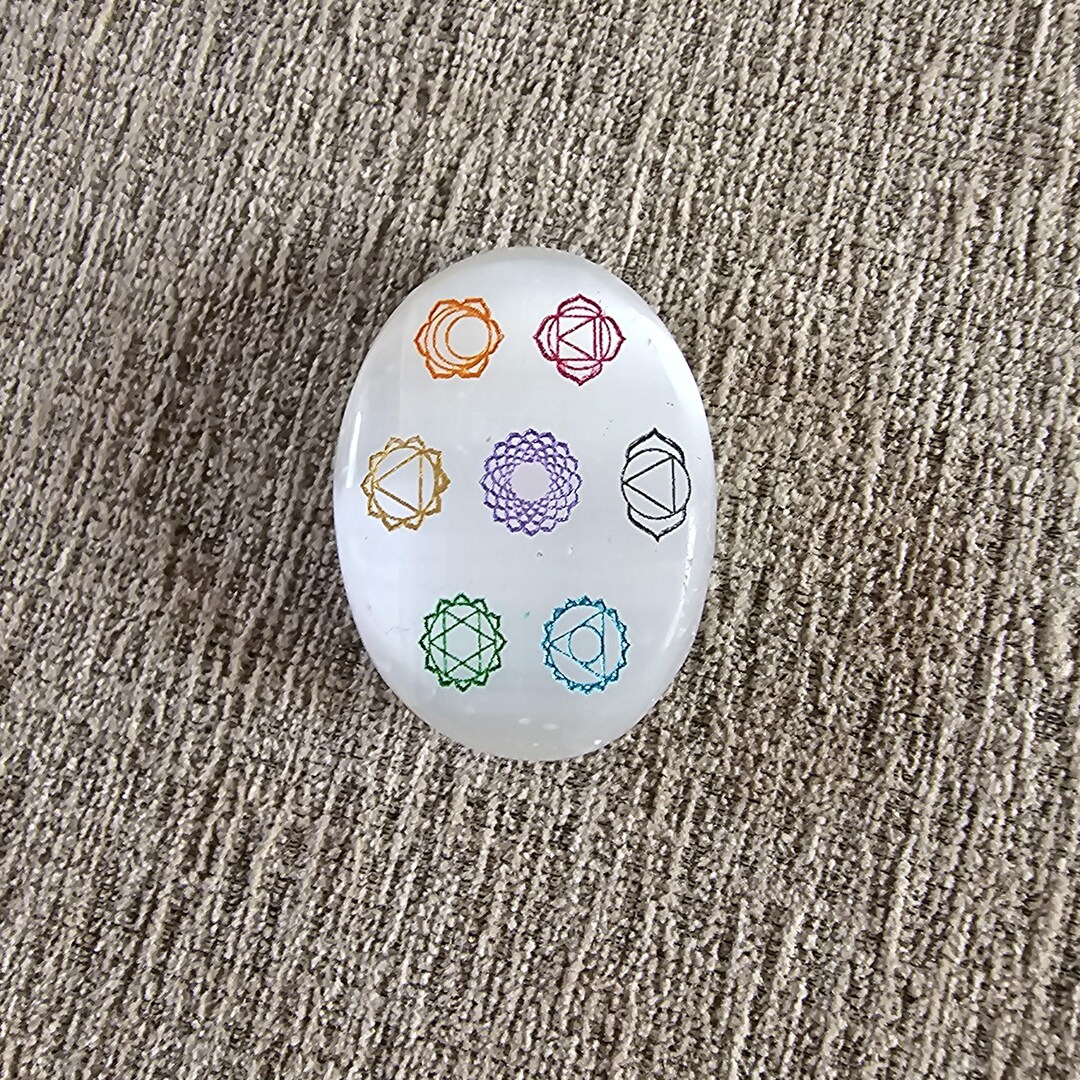 Selenite Palm Stone Seven Chakra Palm Stone Selenite Chakra Symbol ...
