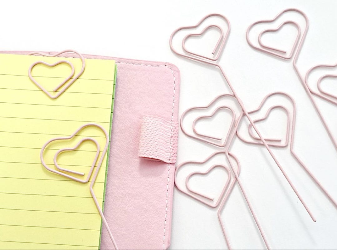 Pink Heart Paper Clips, Cute Bookmark, - Etsy