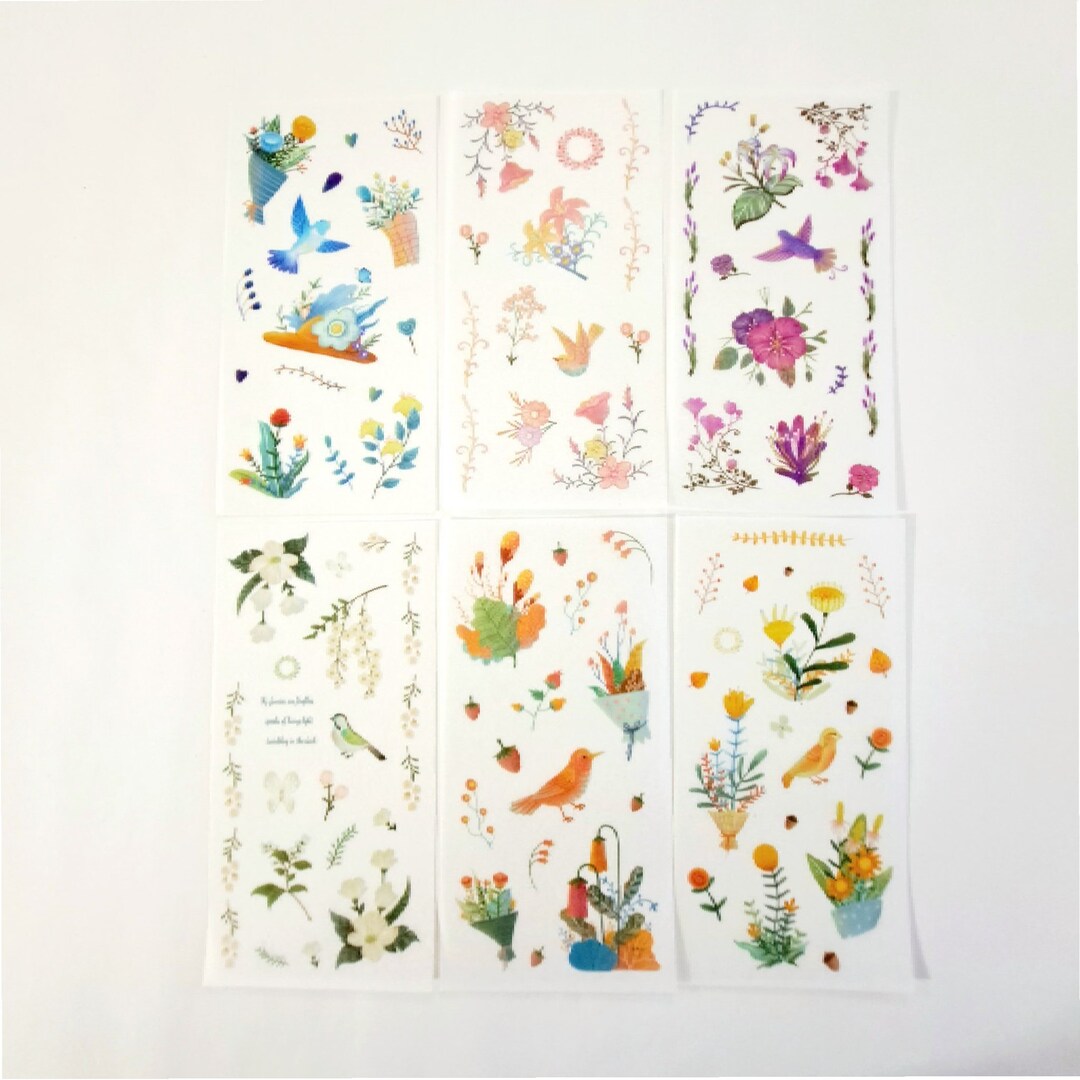 The Floral and Bird Washi Sticker Sheets - Etsy