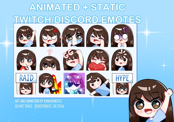 ANIMATED GIF STATIC Twitch Emotes Bundle brown Hair Brown - Etsy