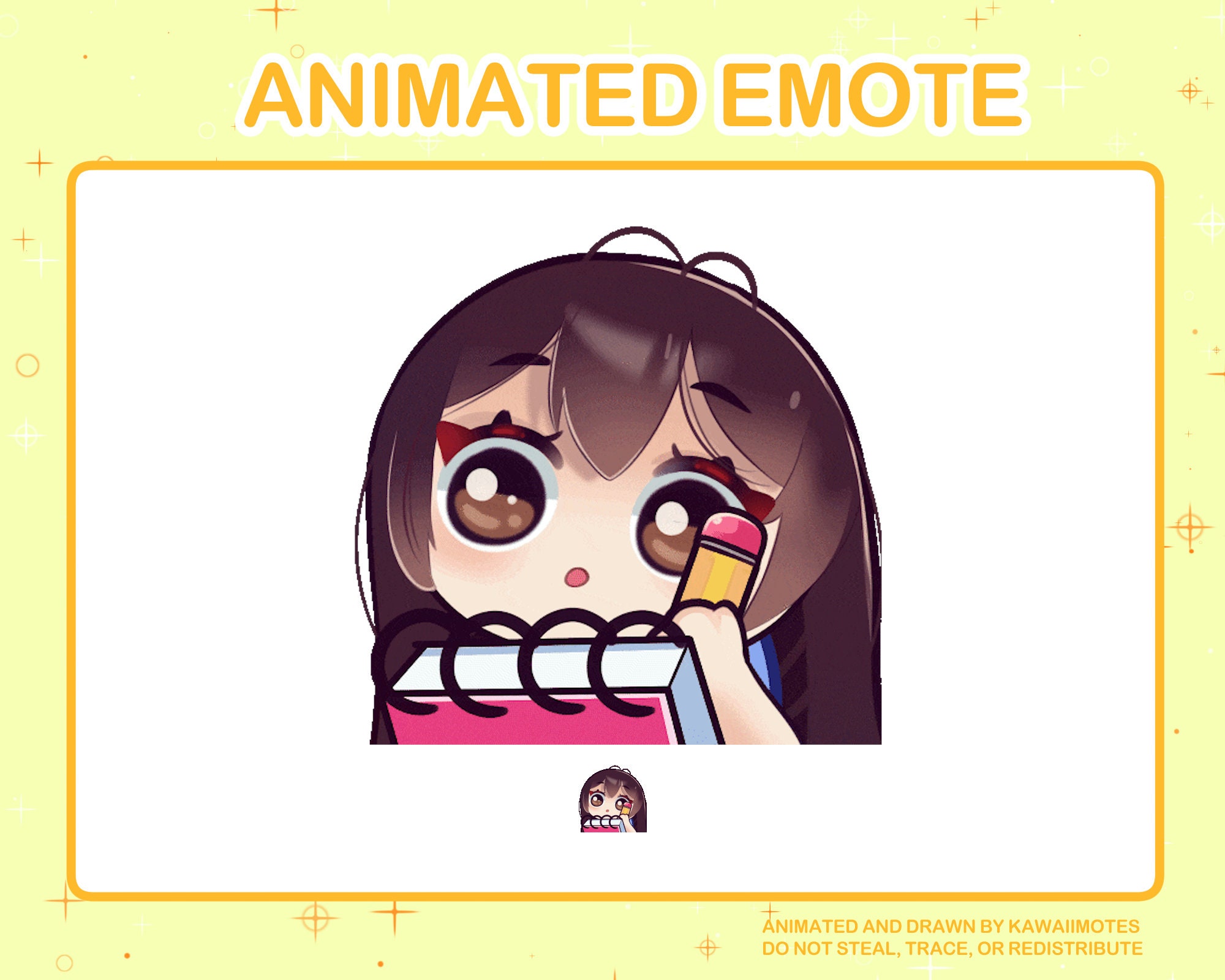 ANIMATED NOTES EMOTE Brown Hair Girl Emote Note Taking Emote Journal ...