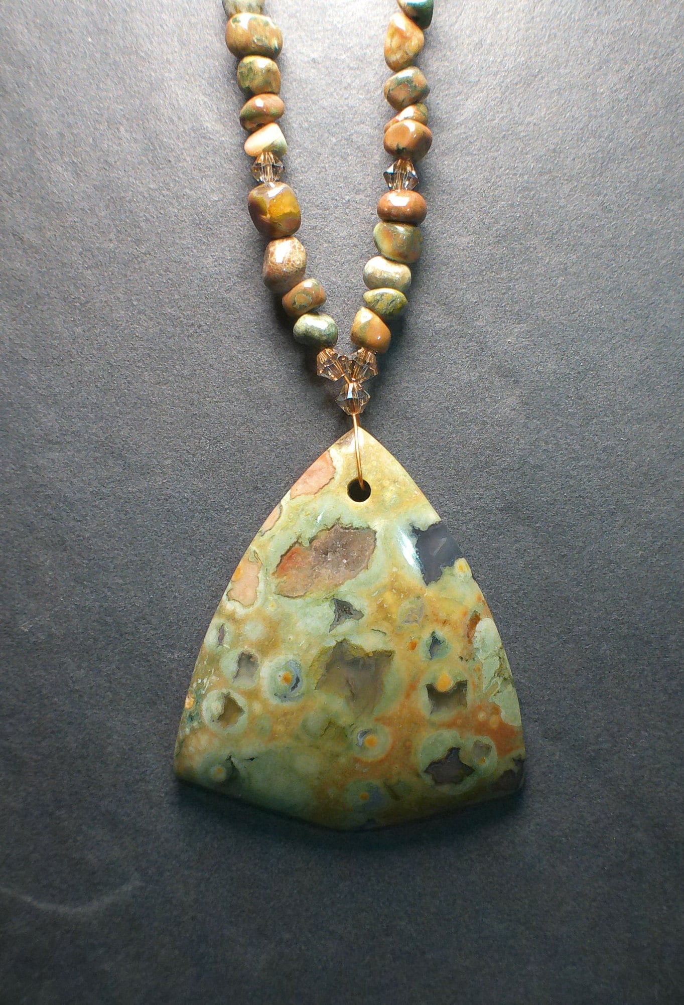 Rhyolite Rainforest Jasper Pendant Beaded Necklace - Etsy