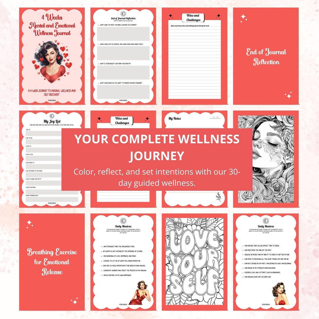 Undated Fillable Journal 4-week Wellness Journey Mindful Self-care ...