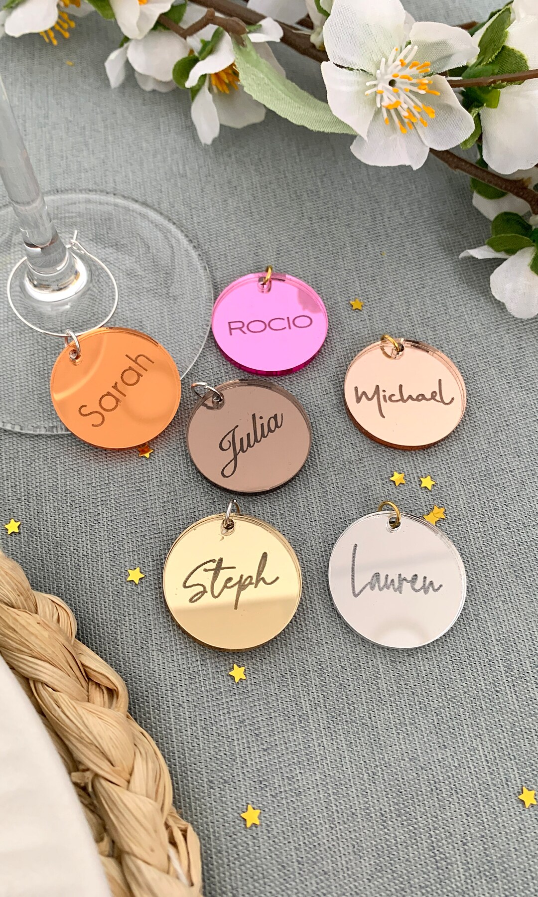 Personalized Acrylic Wine Charms, Wedding Place Names, Wine Glass ...