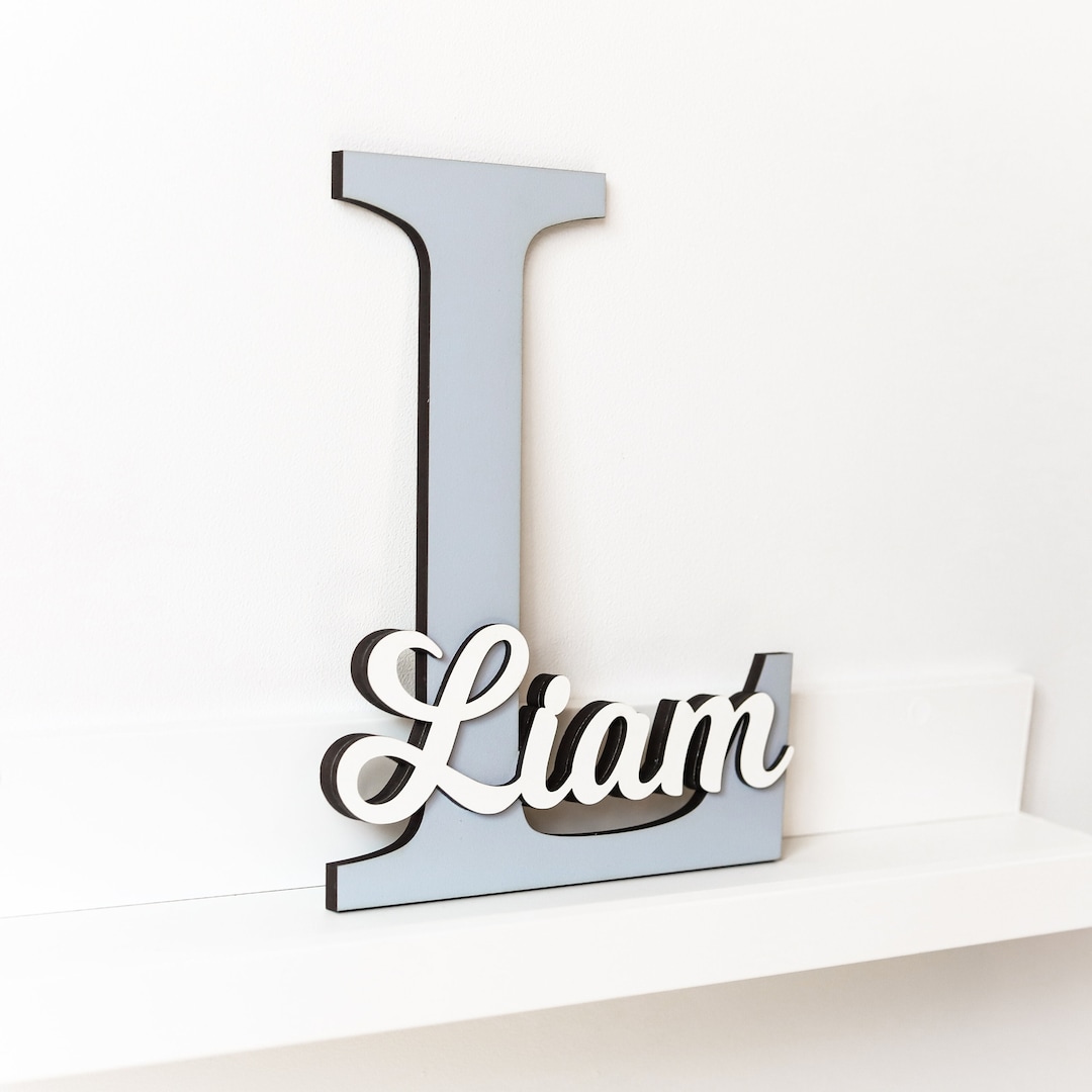 Custom Wooden Wall Name Sign Wood Big Letters Modern Nursery Bedroom ...