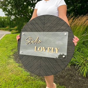 Small Business Sign Logo Your Actual Logo Round Hanging Sign Minimalist ...