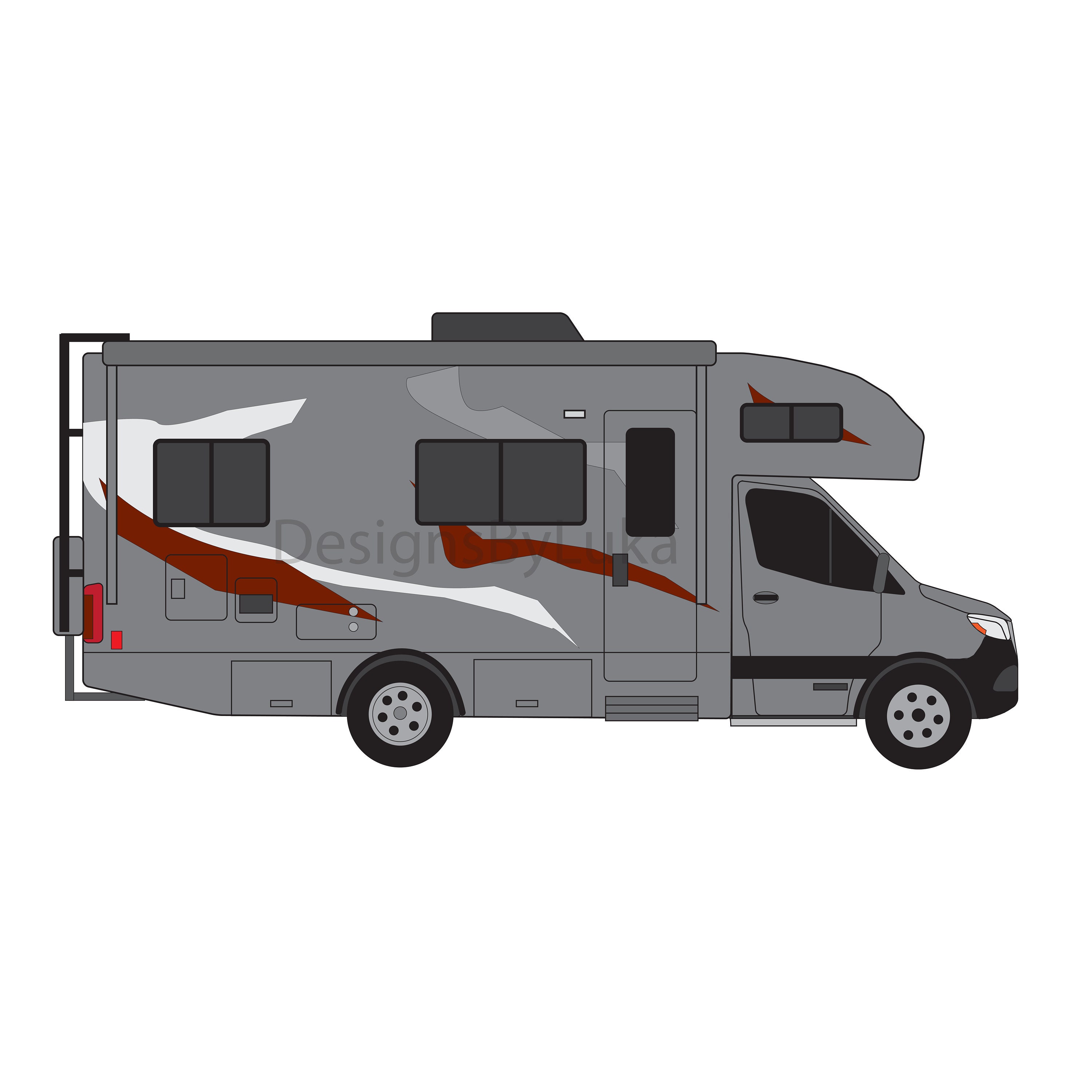 RV Drawing, Motorhome Drawing, Class C RV, Campervan, Van, Class C, Camper, Motorhome, Digital ...