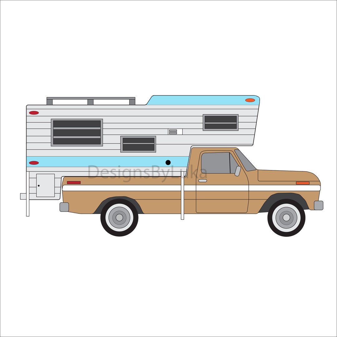 RV Drawing, Camper Drawing, Truck Camper SVG, Pickup Camper, Camper, RV ...