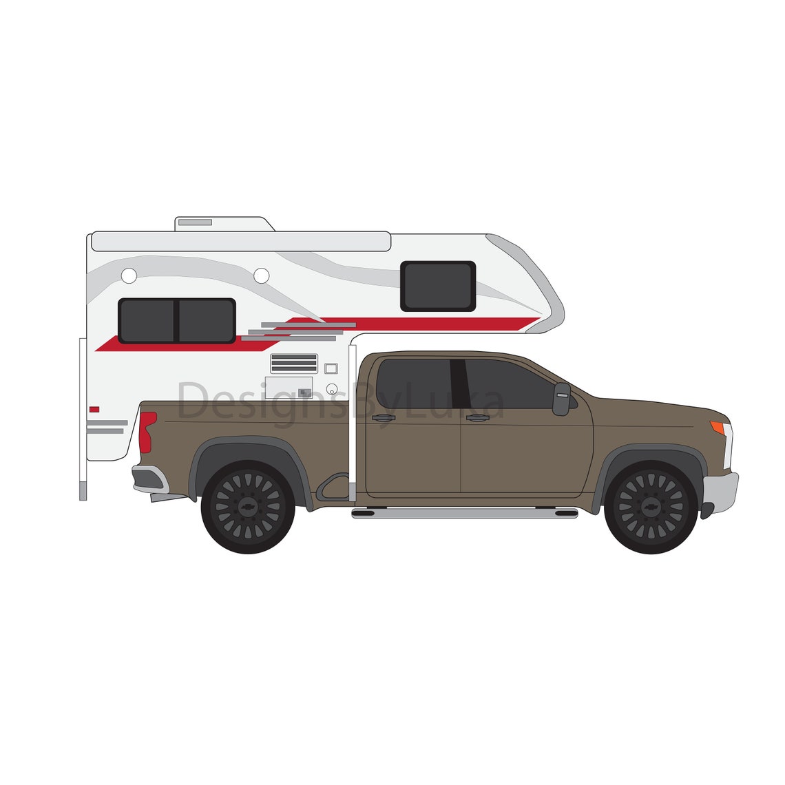 RV Drawing, Camper Drawing, Truck Camper, Pickup Camper, Camper, RV ...
