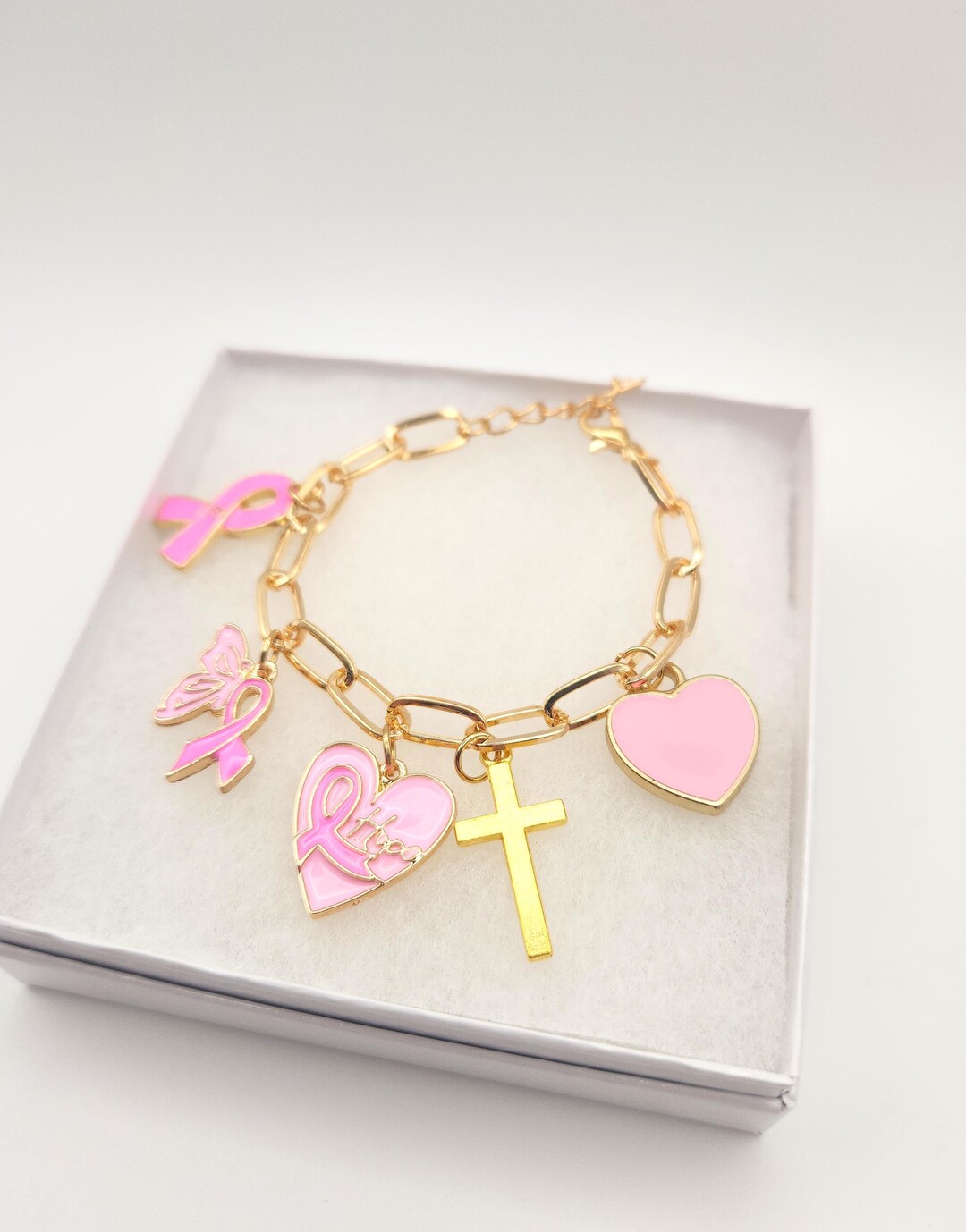 Breast Cancer Charm Bracelets: in October We Wear Pink - Etsy