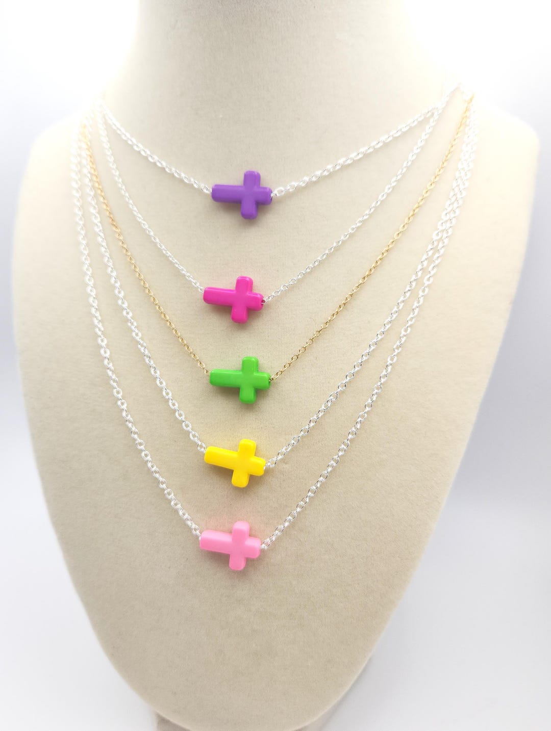 Colorful Cross Necklace, Sideways Cross Necklace, Spring Cross Necklace ...