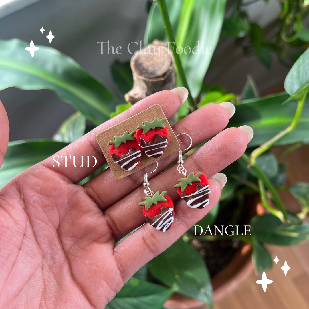 Chocolate Covered Strawberries Stud Dangle Earrings Polymer Clay ...