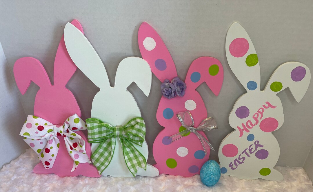 Wooden Painted Easter Bunnies - Etsy