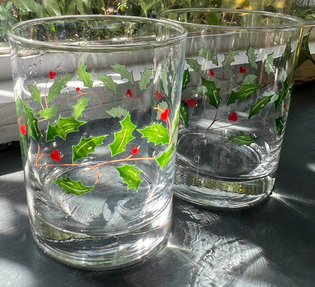 Set of 2 Crate and Barrel Christmas Holly Berry Tumblers Christmas ...