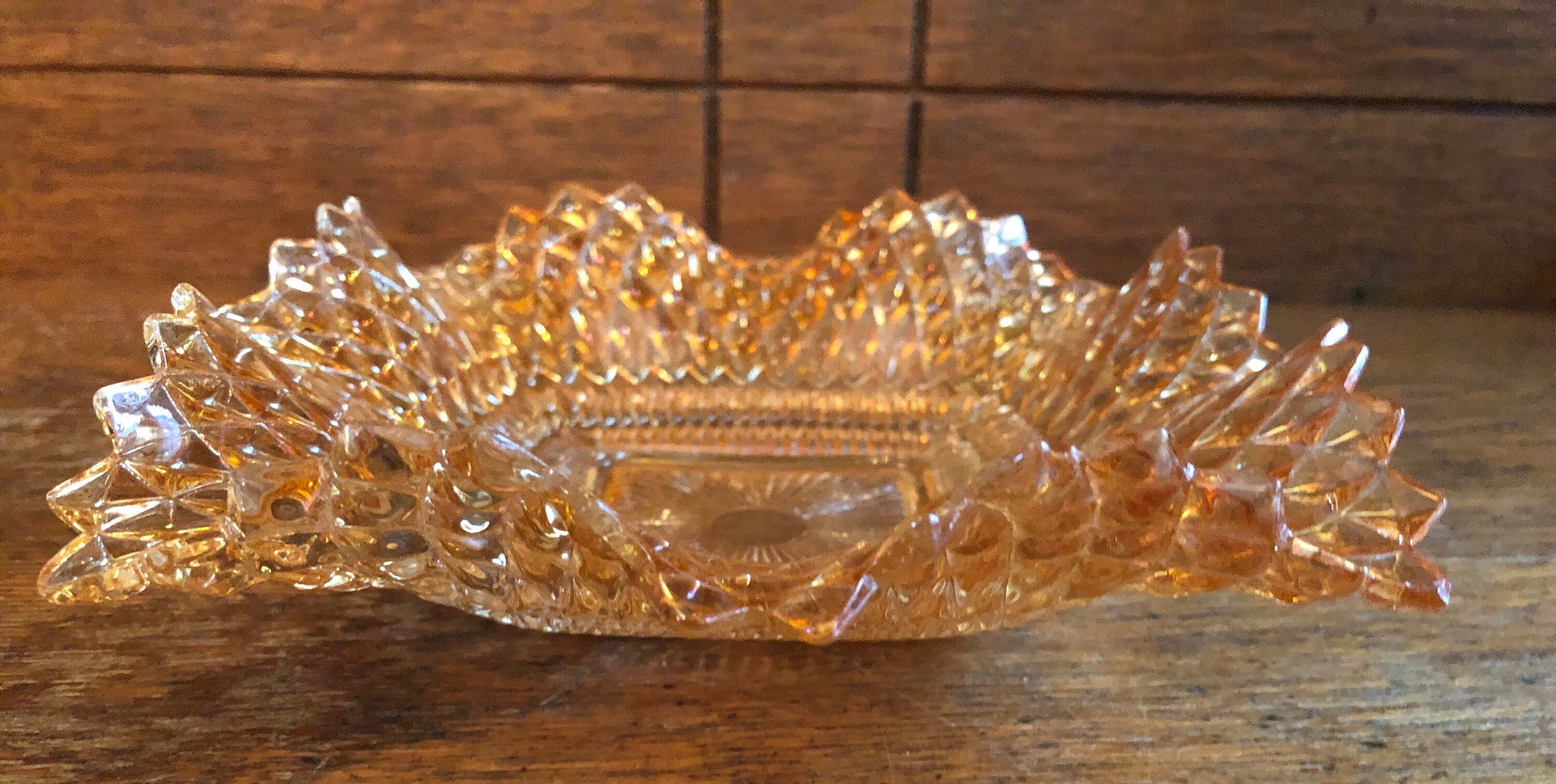 Indiana Glass Amber Diamond Point Square Dish With Ruffled Edge - Etsy