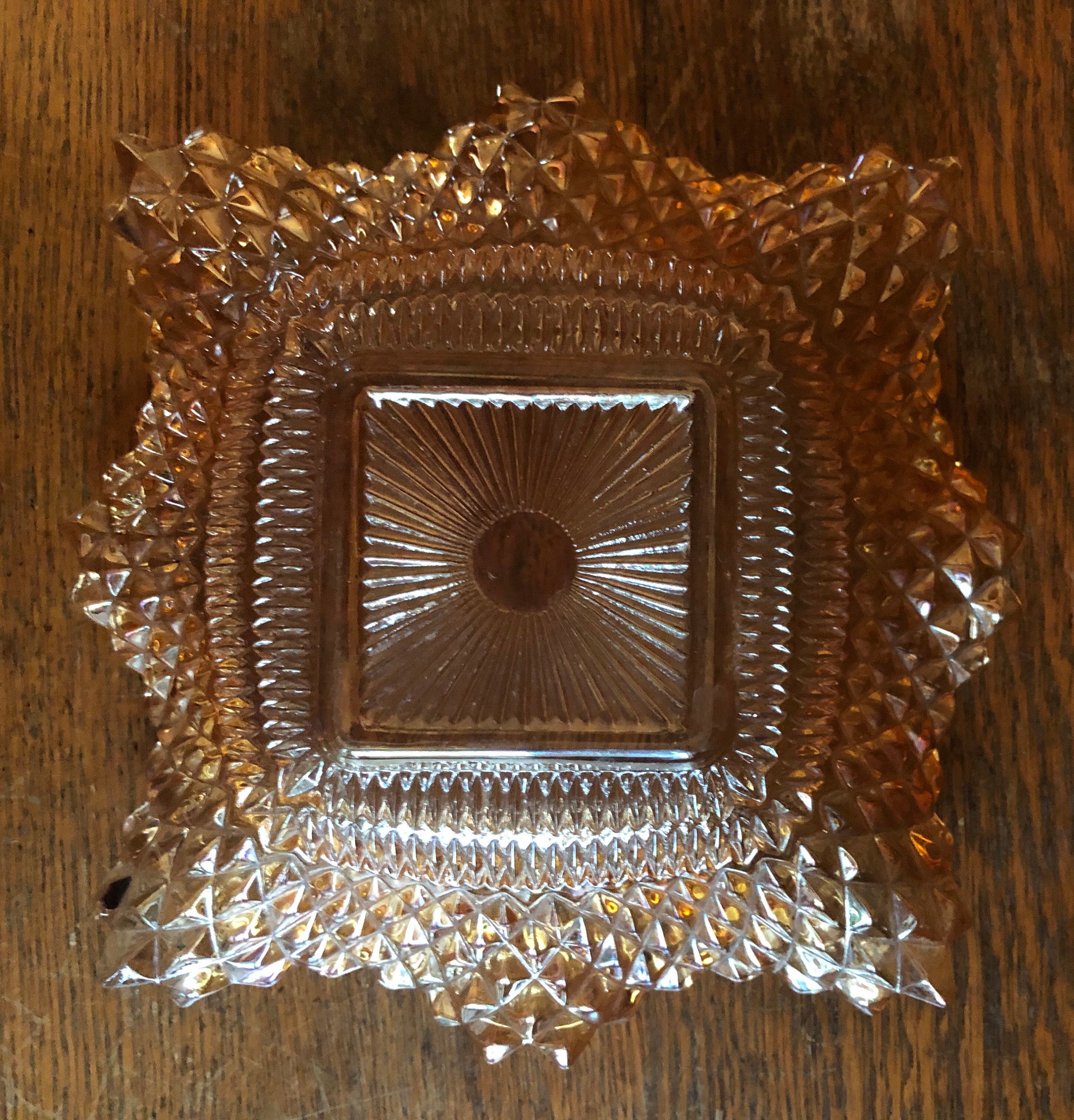 Indiana Glass Amber Diamond Point Square Dish With Ruffled Edge - Etsy