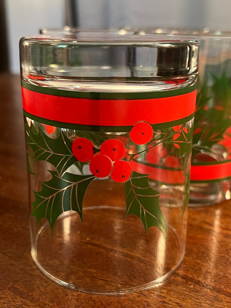 Set of 5 Libbey Holly & Berries 4” Double Old Fashioned Rocks Glasses ...