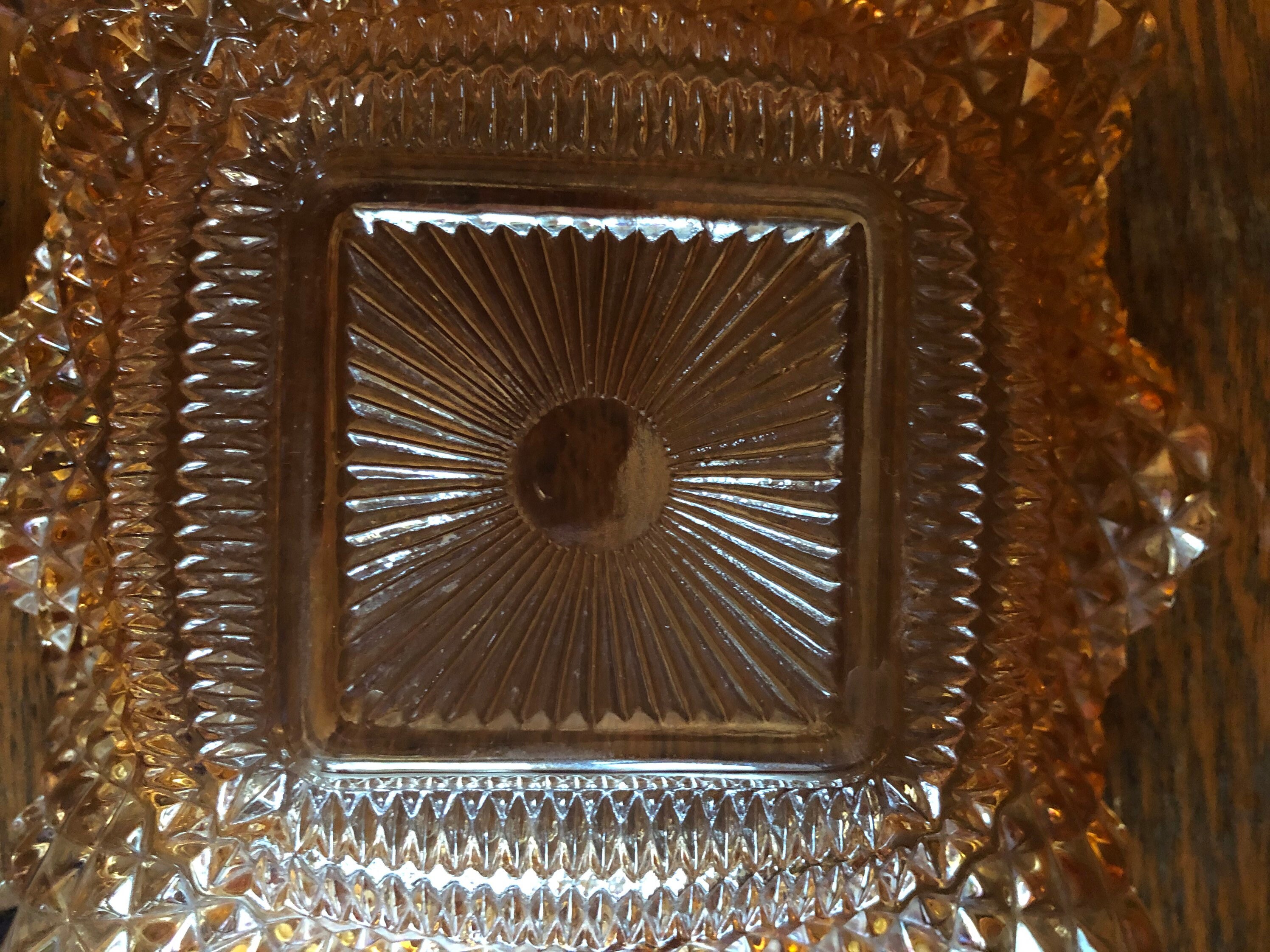 Indiana Glass Amber Diamond Point Square Dish With Ruffled Edge - Etsy